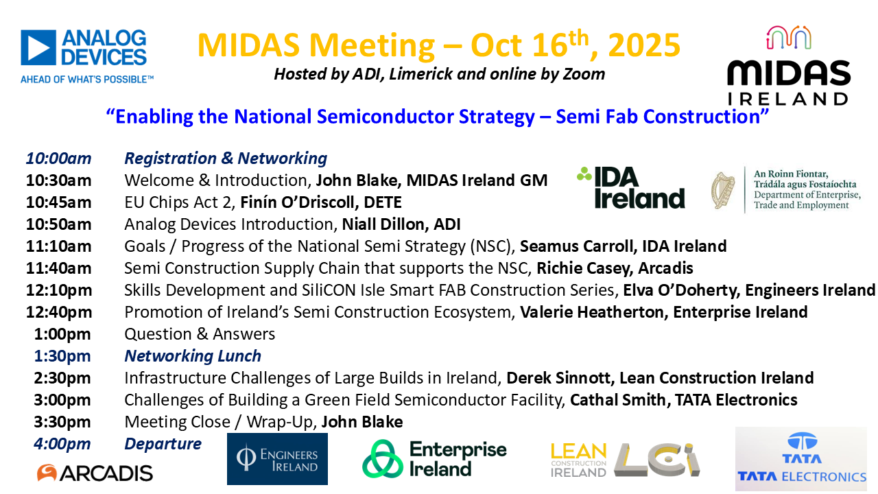 MIDAS Ireland October 16th Meeting – Venue - Analog Devices, Limerick ...